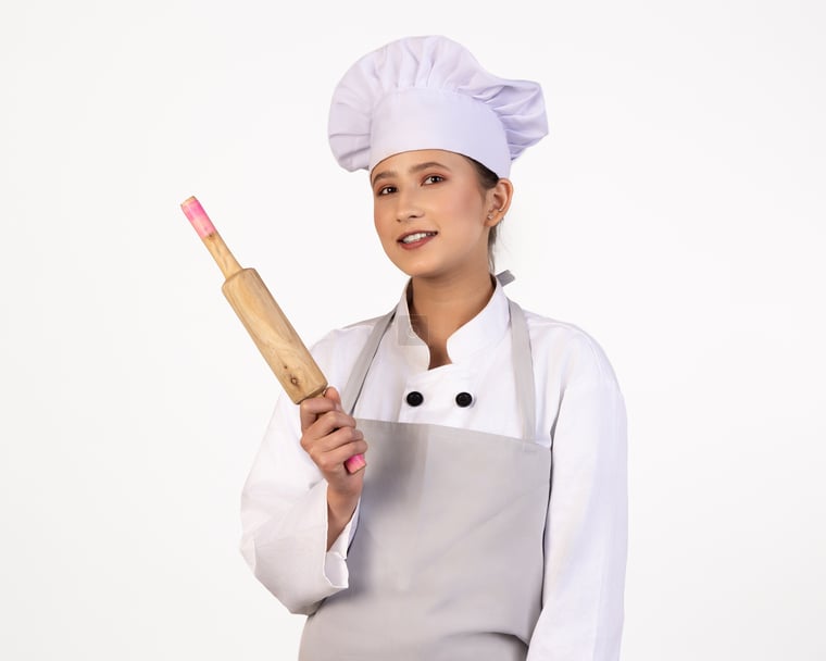Young Female Nepali Chef Holding Belan (Rolling Pin) in White Uniform ...