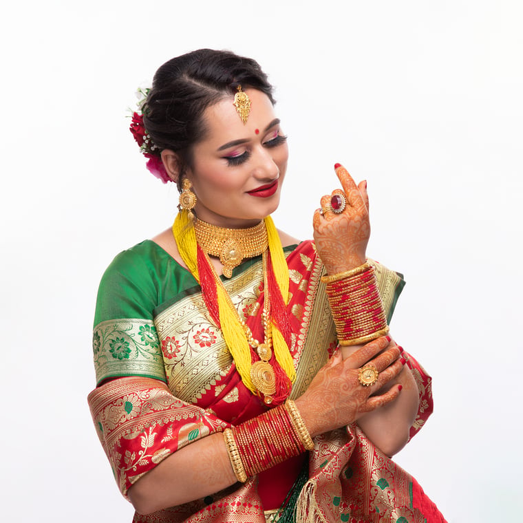 A Beautiful and Smiling Nepalese Bride showing her bangles - Photos Nepal
