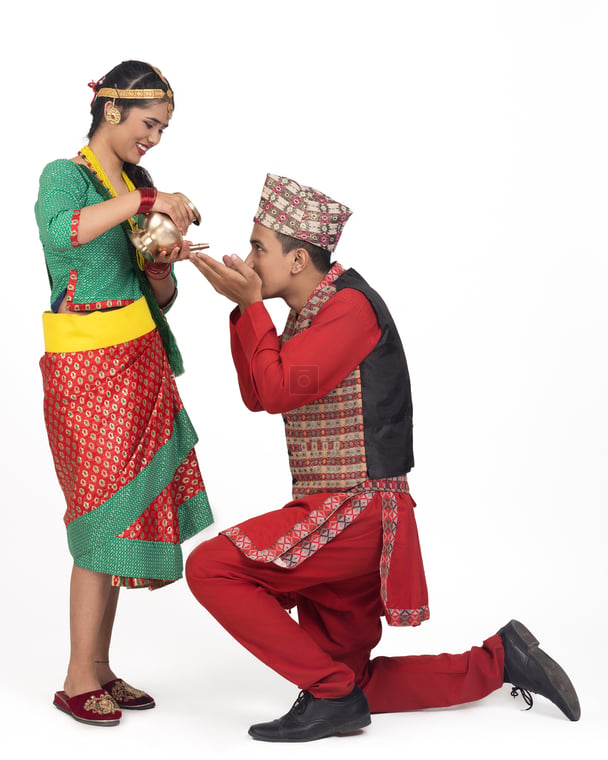 A Nepalese couple helping each other to drink water - Photos Nepal