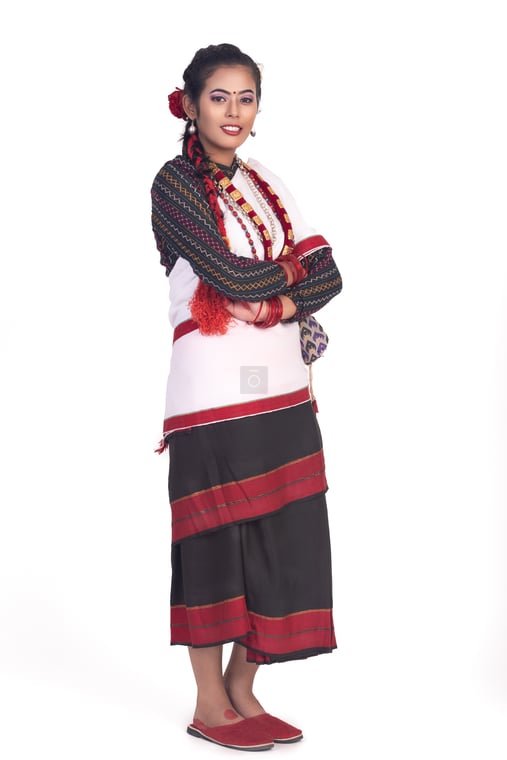 A Newari woman in Hakupatasi folding her hands - Photos Nepal