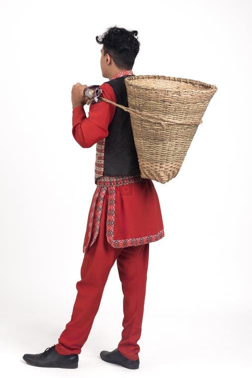 Nepalese Boy with Doko in Nepali Dress - Photos Nepal