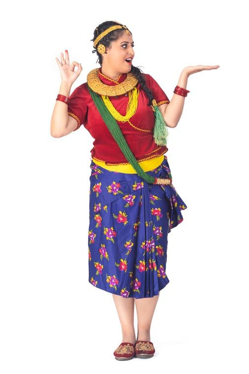 Traditionally dressed Nepali woman showing her amazement - Photos Nepal