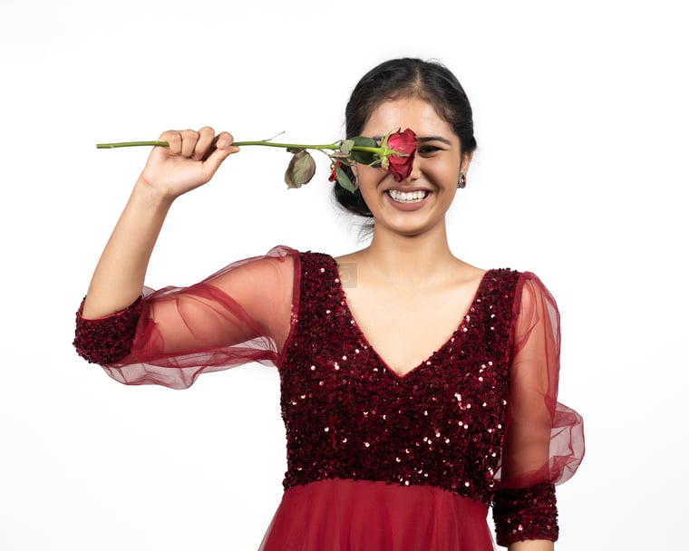 A beautiful girl with a rose and a smile - Photos Nepal