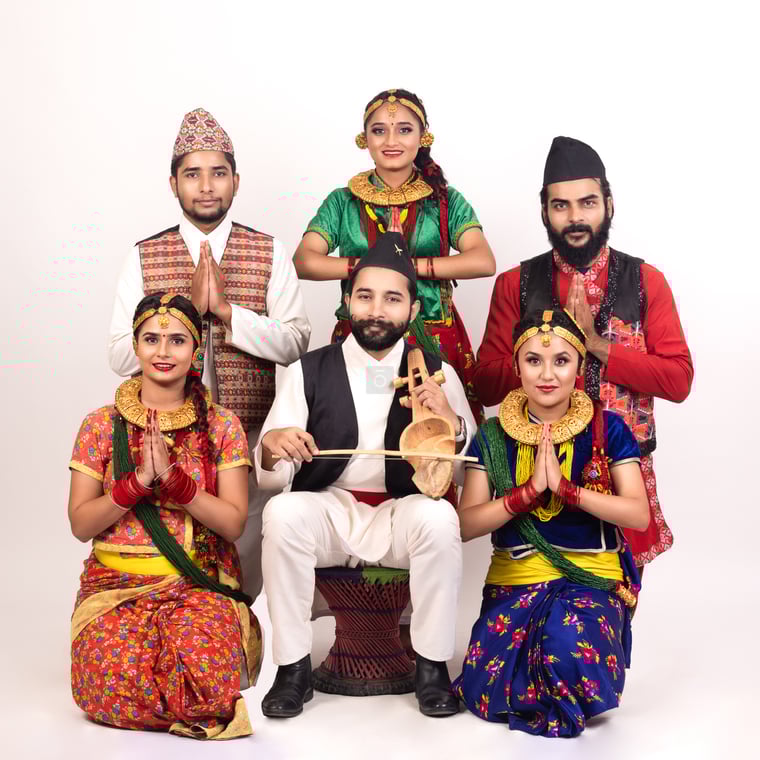 A group of people doing Namaste and playing Sarangi - Photos Nepal