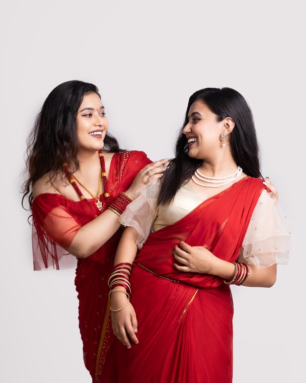two beautiful women in Red Saree - Photos Nepal