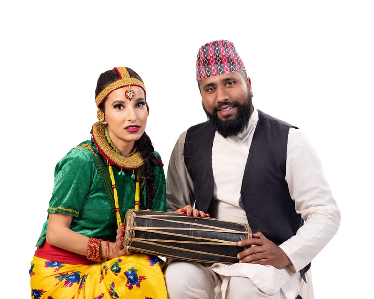 Nepali Couple in Traditional Dress Playing Madal - Royalty Free Stock ...