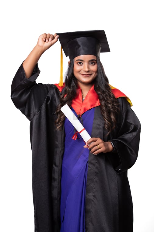 Indian Graduation Stock Photo: Female Student in Blue Saree and ...