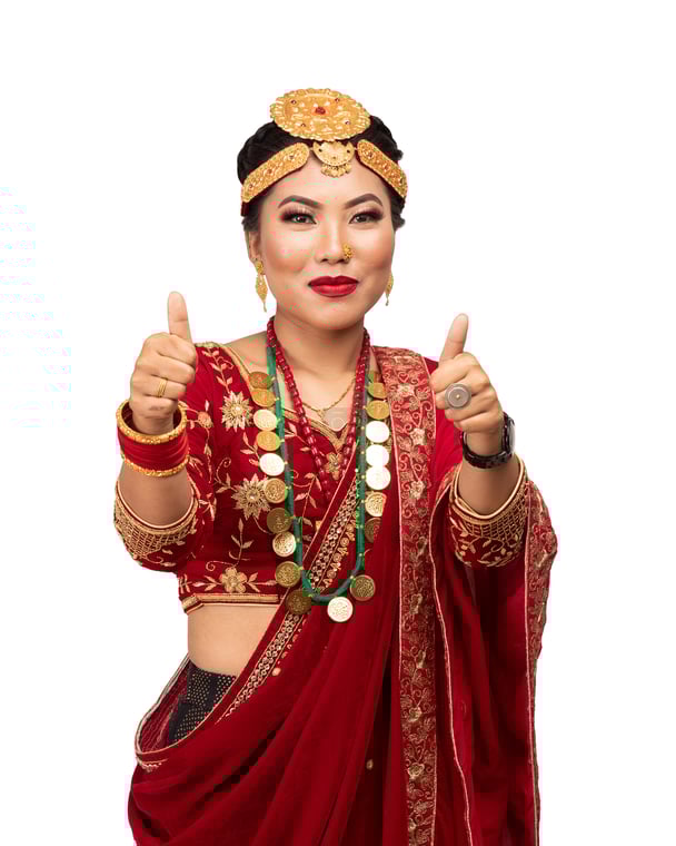 Magar Bride in a Red Magar Bridal Lehenga Giving Double Thumbs Up ...