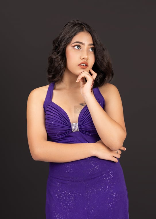 Nepali Female Model in Purple Gown with Thoughtful Pose, Royalty Free ...