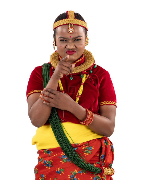 Nepali Girl In Traditional Nepali Dress Pointing At The Camera Photos 4707