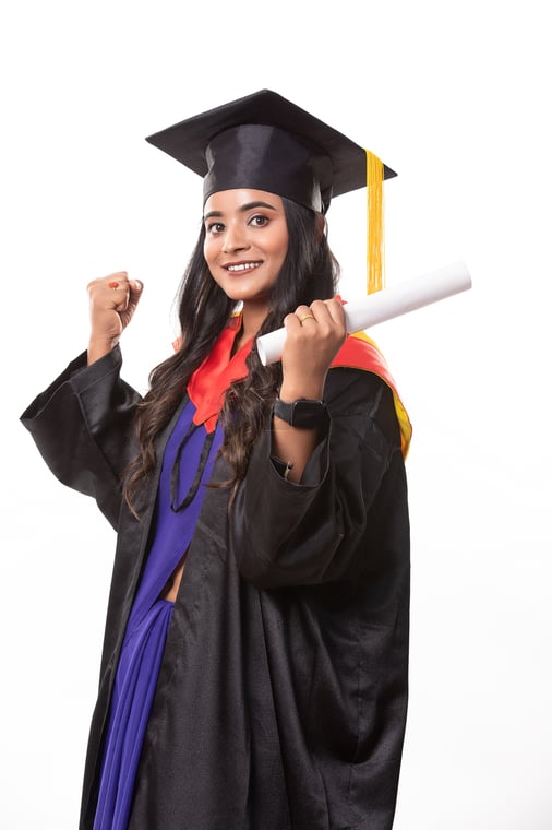 Proud Indian Graduate Wears Graduation Attire and Saree Holding Diploma ...