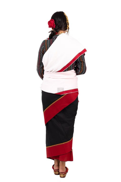 Full-Length Back View of Newari Girl in Haku Patasi - Photos Nepal