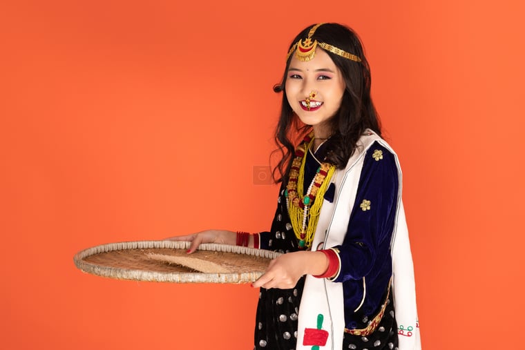 Gurung Girl Holding Nanglo of Rice - Traditional Nepali Culture ...