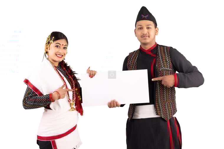 Newari Couple Holding Blank White Banner in Traditional Attire | Stock ...
