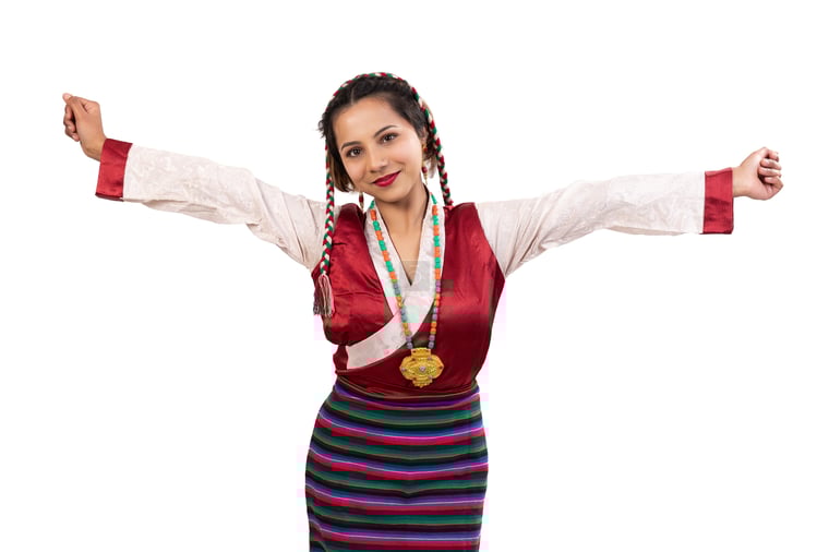 Sherpa girl with hands raised up in freedom pose - Photos Nepal