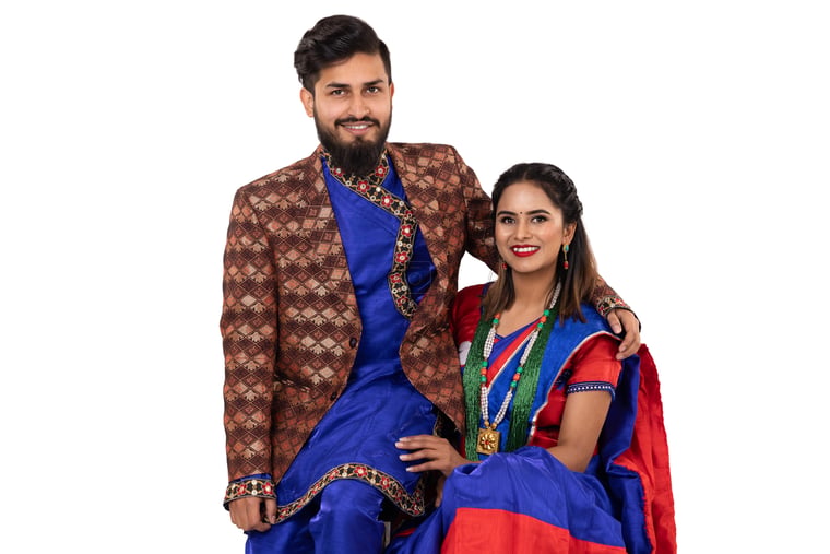 Smiling Nepali Couple in Traditional Dress Holding Hands – Celebrating ...
