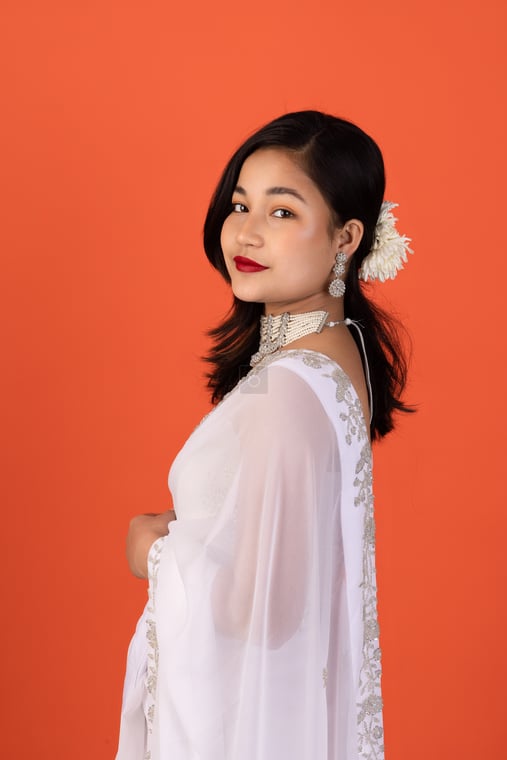 Stylish Nepali Woman in White Saree and Red Lipstick - Cultural ...