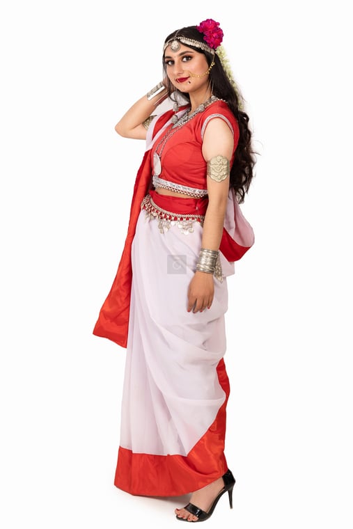 Tharu Girl in Traditional Tharu Dress with High Heels - Photos Nepal